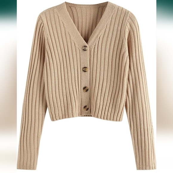 Zaful | Sweaters | Vneck Ribbed Button Up Cardigan Knitwear Long Sleeve ...